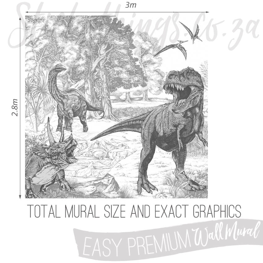 Vintage Dinosaur Wall Mural - Grey Dino Sketch Wallpaper Mural • Sticky ...