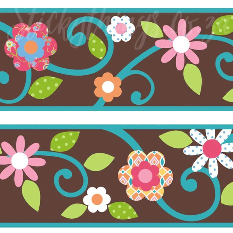 Brown Flower Scroll Border - Peel and Stick Brown Floral Room Border