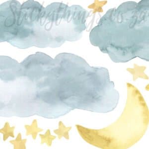 Sky Watercolour Wall Stickers - Peel and Stick Clouds Moon Star Decals ...