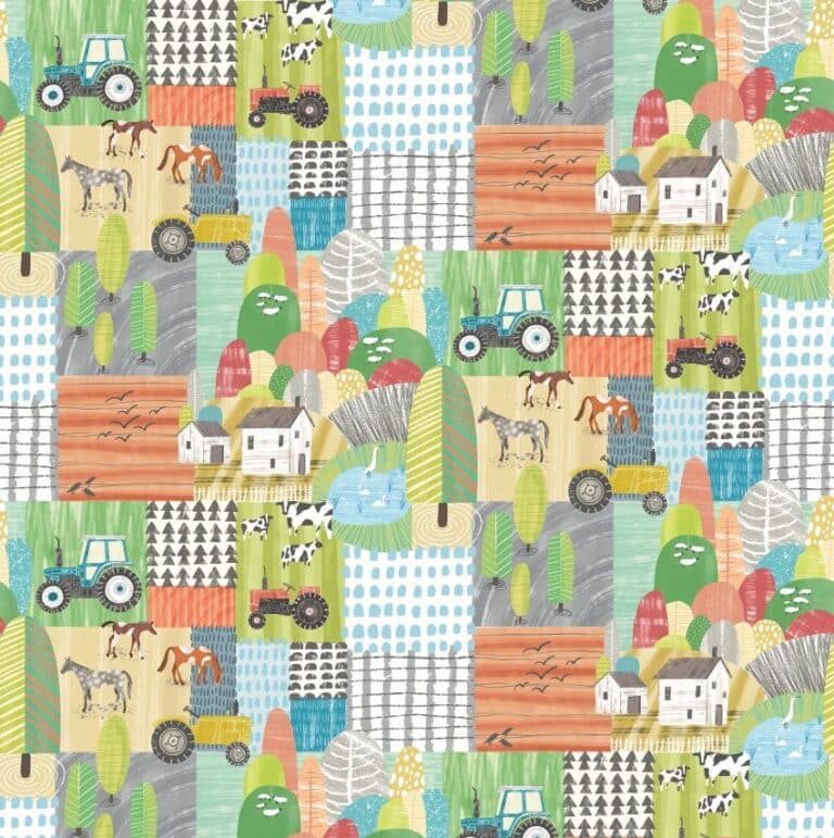 Cheerful Patchwork Farm Wallpaper